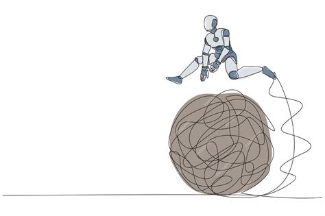 Premium Vector Single One Line Drawing Robot Jumping Over Tangled Scribble Overcoming The