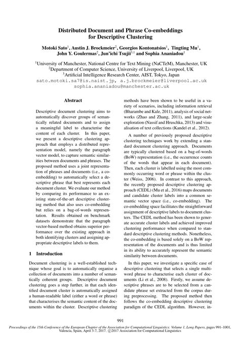 Pdf Distributed Document And Phrase Co Embeddings For Descriptive Clustering