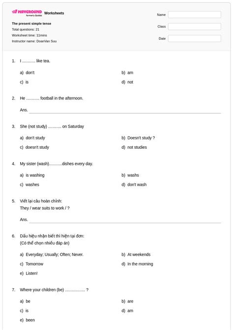 50 Present Simple Tense Worksheets For Grade 6 On Wayground Free