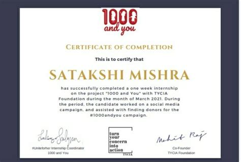 Satakshi Mishra On Linkedin Completion Certificate From Tycia Foundation 🤟