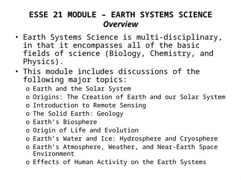 Ppt Esse 21 Module Earth Systems Science Overview Dokumen Tips