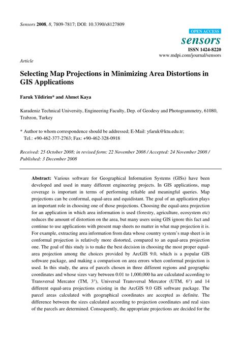 Pdf Selecting Map Projections In Minimizing Area Distortions In Gis