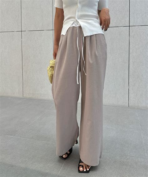 시원함~77까지 마셀 스트랩 배색 맥시와이드 여름슬랙스 핀턱와이드 린넨바지 77사이즈 린넨팬츠 와이드슬랙스 롱슬랙스 베이지