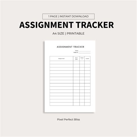 Assignment Tracker Printable Homework Tracker Sheet Student Etsy