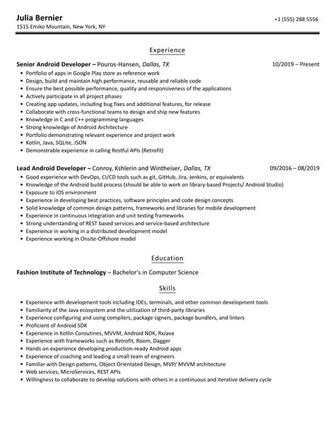 Android Developer Resume Samples Velvet Jobs