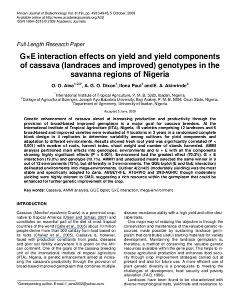 Pdf G× E Interaction Effects On Yield And Yield Components Of Cassava