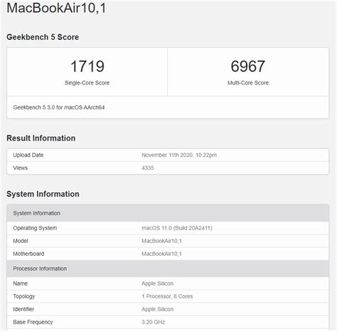 Apple M1 Benchmark Score Shows Incredible Single Threaded Performance
