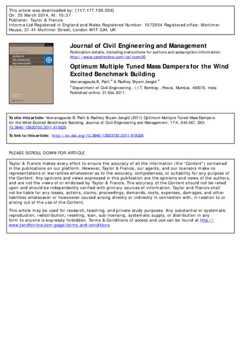 Pdf Optimum Multiple Tuned Mass Dampers For The Wind Excited