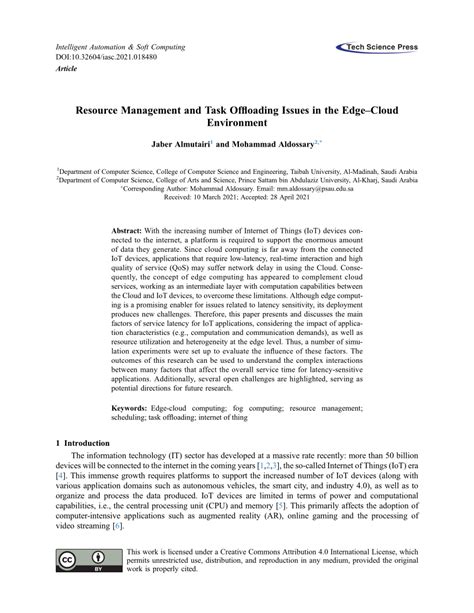 Pdf Resource Management And Task Offloading Issues In The Edge Cloud Environment