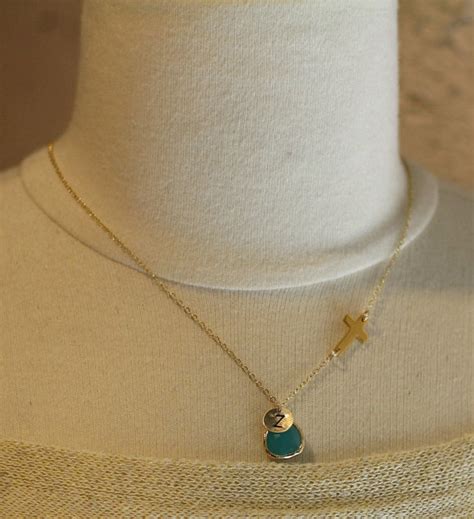 Personalized Sideways Cross Necklace Initial Necklace Gold Cross
