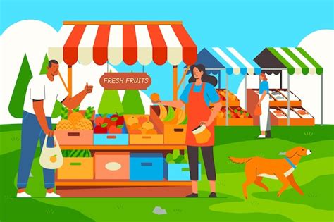 손으로 그린 길거리 음식 시장 그림 무료 벡터