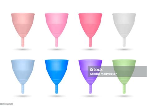 벡터 3d 현실적인 월경 위생 실리콘 컵 아이콘 세트 근접 촬영이 격리되었습니다 여성 위생 아이콘 앞면도 여성의 건강 위생의 개념 건강 진단에 대한 스톡 벡터 아트 및 기타