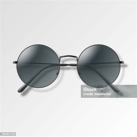 Vector Realistic Black Round Frame Glasses Frame Closeup Isolated
