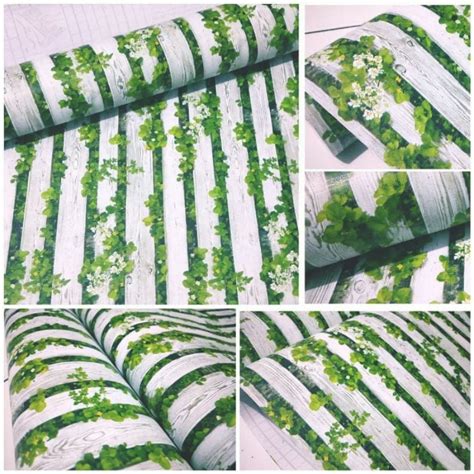 Jual Wallpaper Dinding Sticker Dinding Motif Kayu Papan Daun Hijau