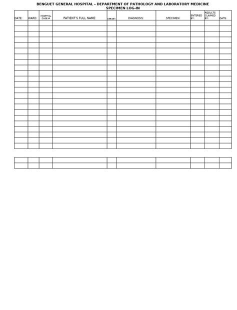 Histopath Specimen Log In Pdf