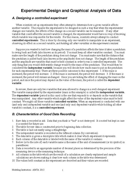 Lab 1 Reading Experimental Design Analysis Modeling Instruction
