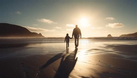 Heterosexual Couple Holding Hands Walking On Sand Enjoying Sunset