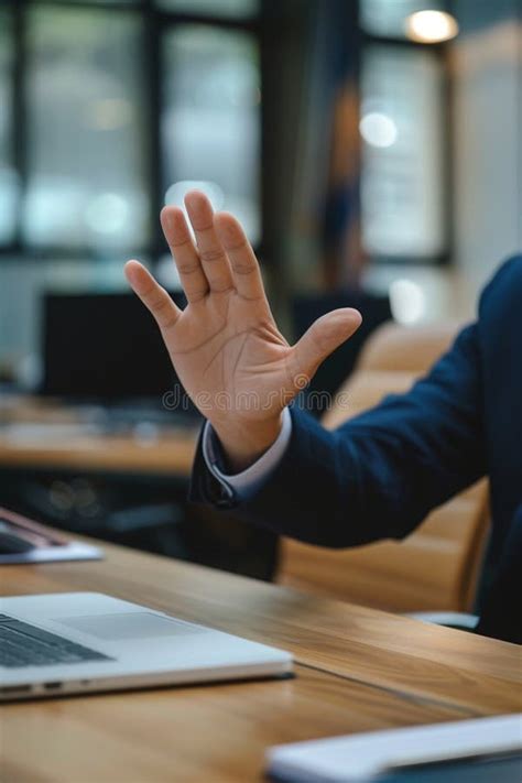 Close Up Of Business Man S Hand Showing Stop Saying Stock Image Image