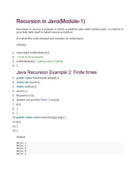 Recursion In Java Module 1 Pdf Method Computer Programming