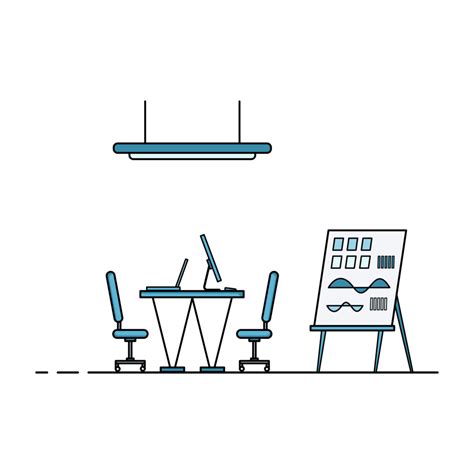 Flat Design Of Working Table With Computer Desktop Equipment Working Desk With Table Chair