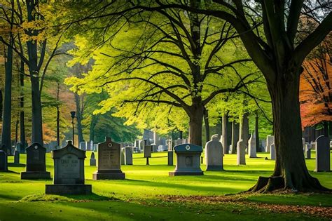 Premium Ai Image Cemetery With Grassland And Trees In The Background