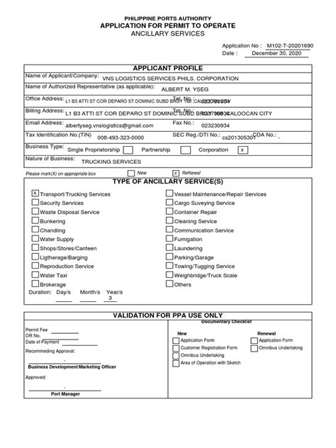 Ppa Application For Permit To Operate 2021 Pdf Transport Business