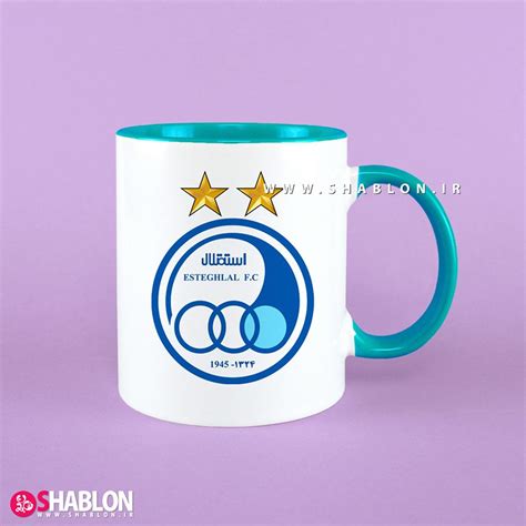 نمونه چاپ لیوان دسته آبی لوگوی استقلال شابلون
