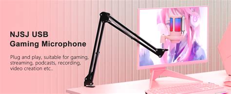 Njsj Usb Gaming Microphone For Pc Condenser Mic With Boom Arm For Ps4 Ps5 Mac