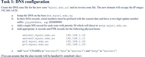Solved Task DNS ConfigurationCreate The DNS Zone File For Chegg
