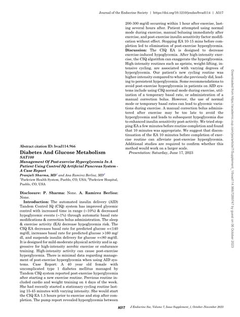 Pdf Sat100 Management Of Post Exercise Hyperglycemia In A Patient Using Control Iq Artificial