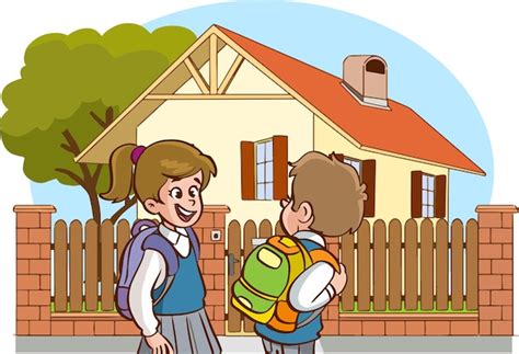 Süße Kinder Die Von Der Schule Nach Hause Kommen Premium Vektor