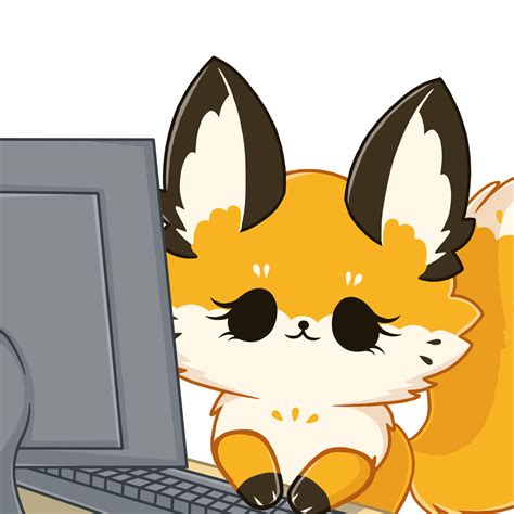 Иллюстрация Стикер лисы за компом в стиле 2d компьютерная графика