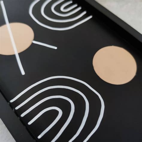 Black Jewerly Tray With Abstract Drawing Minimalist Jesmonite Edc Tray