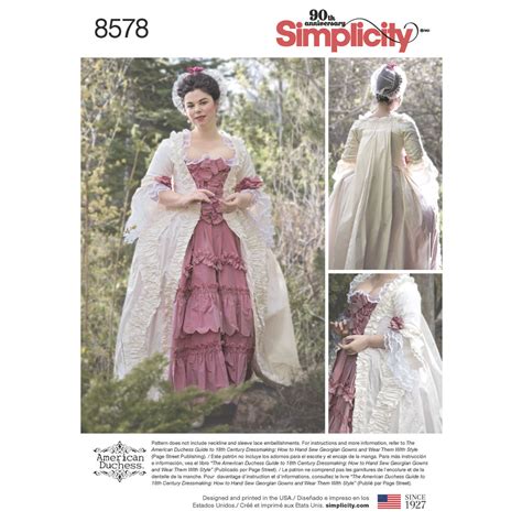 Simplicity Pattern 8578 Misses 18th Century Gown Other Sewing