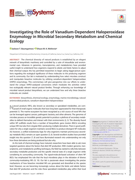 Pdf Investigating The Role Of Vanadium Dependent Haloperoxidase