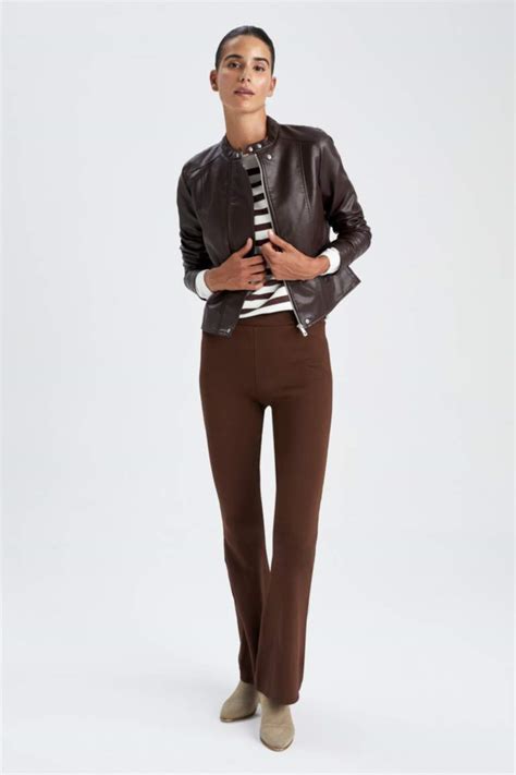 Kahve النساء جاكيت جلد صناعي قصة عادية 2655232 Defacto