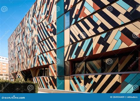 Modern Building Facade With Abstract Patterns And Geometric Shapes Stock Illustration