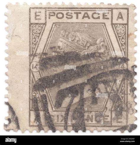 UNITED KINGDOM An Pence Grey Postage Stamp Showing Portrait Of Queen Victoria Plate