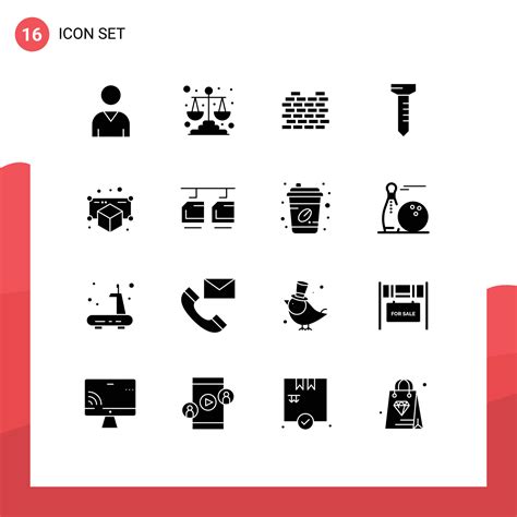 Set Of 16 Vector Solid Glyphs On Grid For Cable Object Protection Model Spike Editable Vector