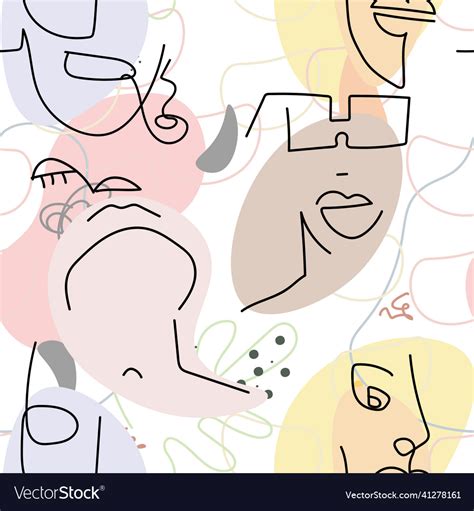Face Line Pattern Abstract Drawing Seamless Print Vector Image