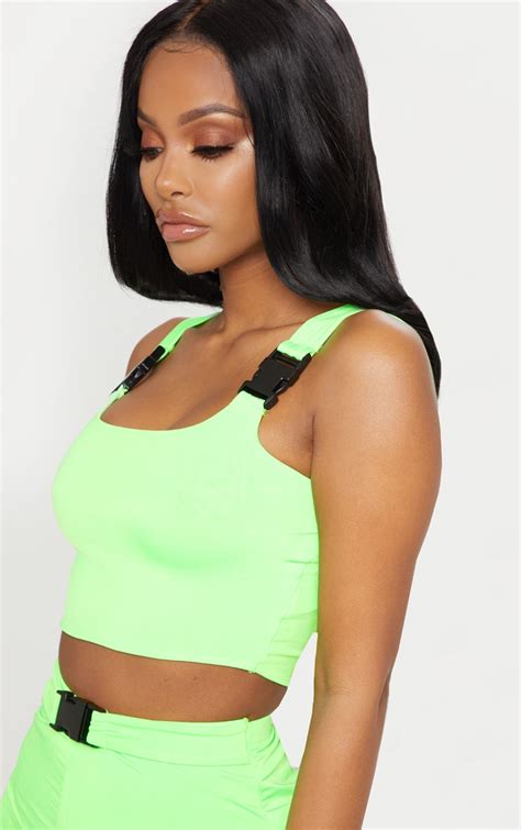Shape Neon Lime Buckle Strap Crop Top Curve Prettylittlething