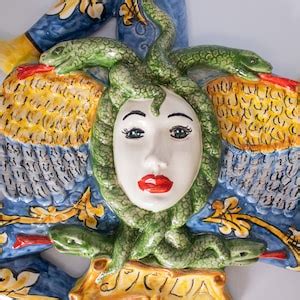Sicilian Trinacria Art Object Lava Stone Heart Caltagirone