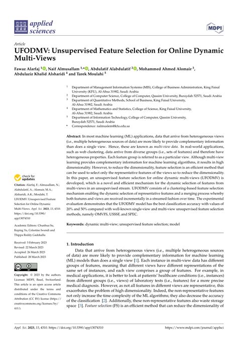 Pdf Ufodmv Unsupervised Feature Selection For Online Dynamic Multi Views