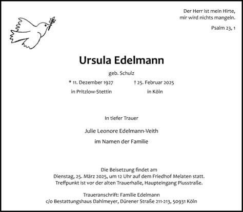 Traueranzeigen Von Ursula Edelmann Wirtrauern