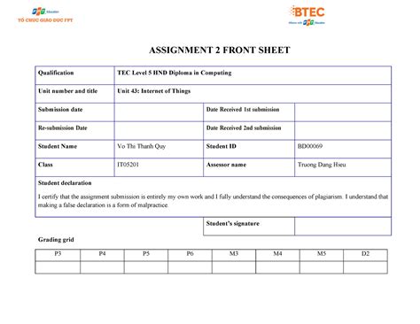 43 Io Tassignment 2 Frontsheet 1690 Assignment 2 Front Sheet