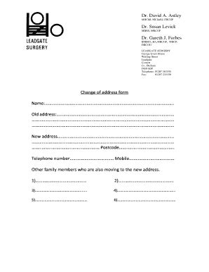 Fillable Online Change Of Address Form Name Leadgate Surgery Fax Email Print PdfFiller