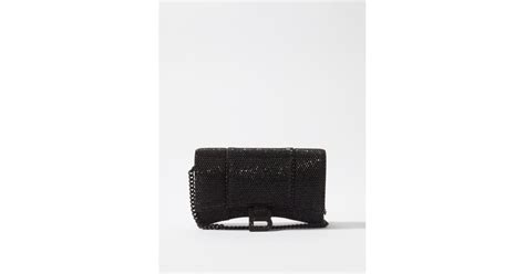 Balenciaga Leather Hourglass Rhinestone Embellished Cross Body Bag In