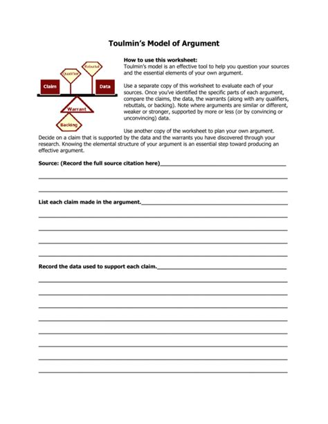 Toulmins Model Of Argument Worksheet