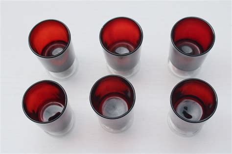 Vintage Ruby Red Clear Cordial Glasses Set Cavalier Pattern French