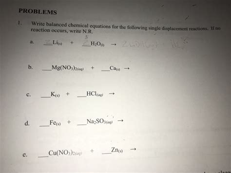 Solved Problems 1 Write Balanced Chemical Equations For The